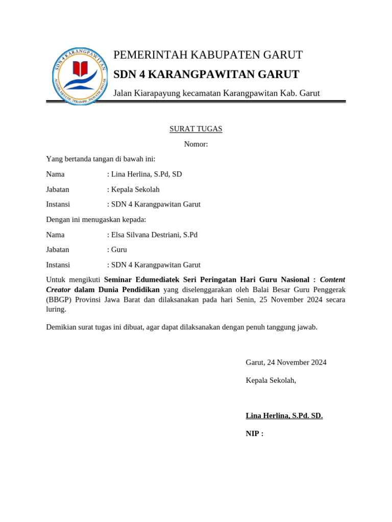 Contoh Surat Penugasan | PDF