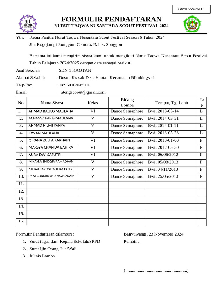 Form Pendaftaran Peserta | PDF