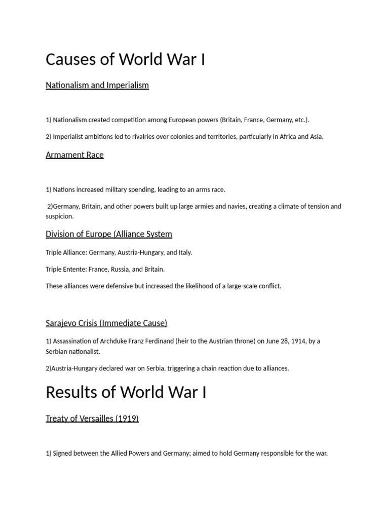 Causes and Effects of World War I | PDF