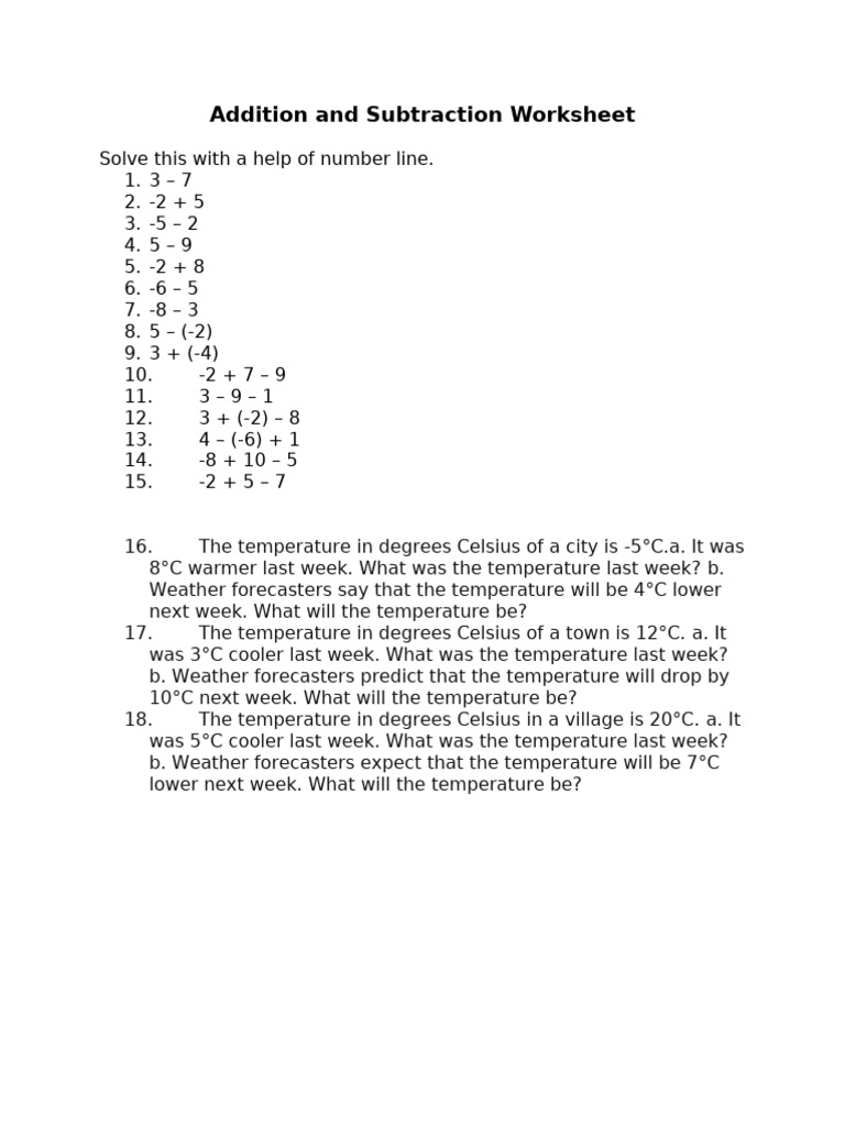 Addition and Subtraction Worksheet | PDF