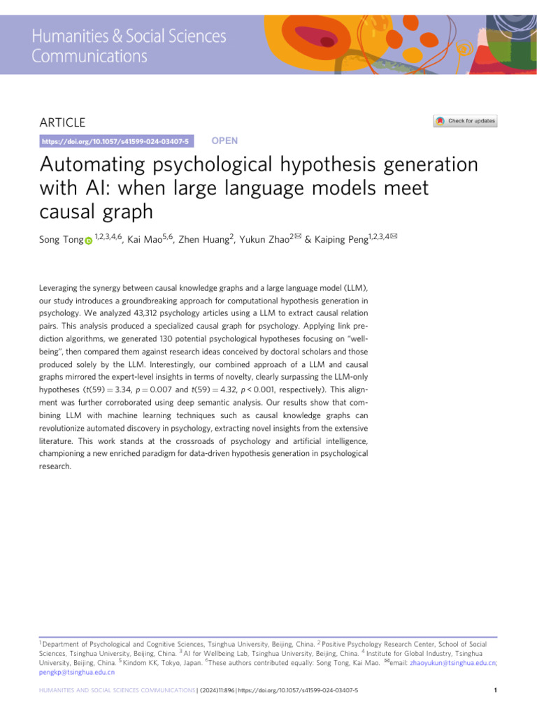 Automating Psychological Hypothesis Generation With AI - When Large ...