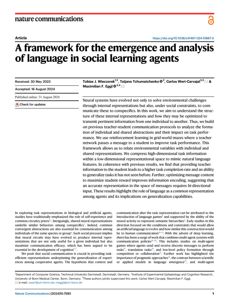 A Framework For The Emergence and Analysis of Language in Social Learning Agents | PDF ...