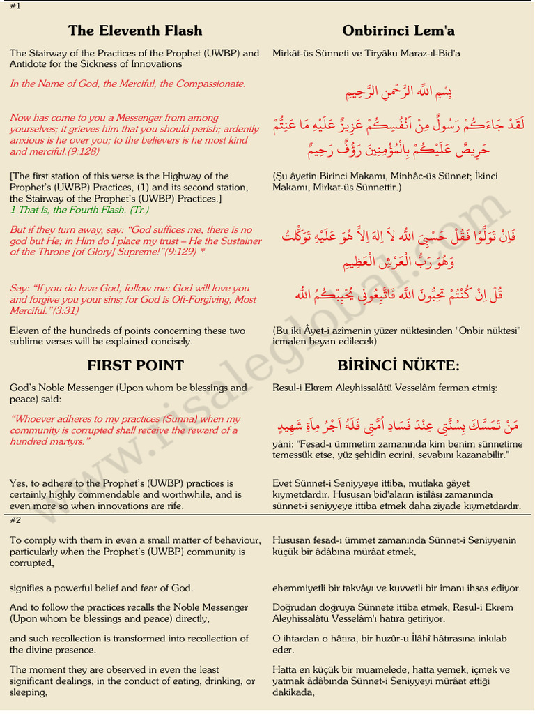 The Stairway of Sunnah (11th Flash) - Sünnet-I Seniyye Risalesi (11.lema) | PDF