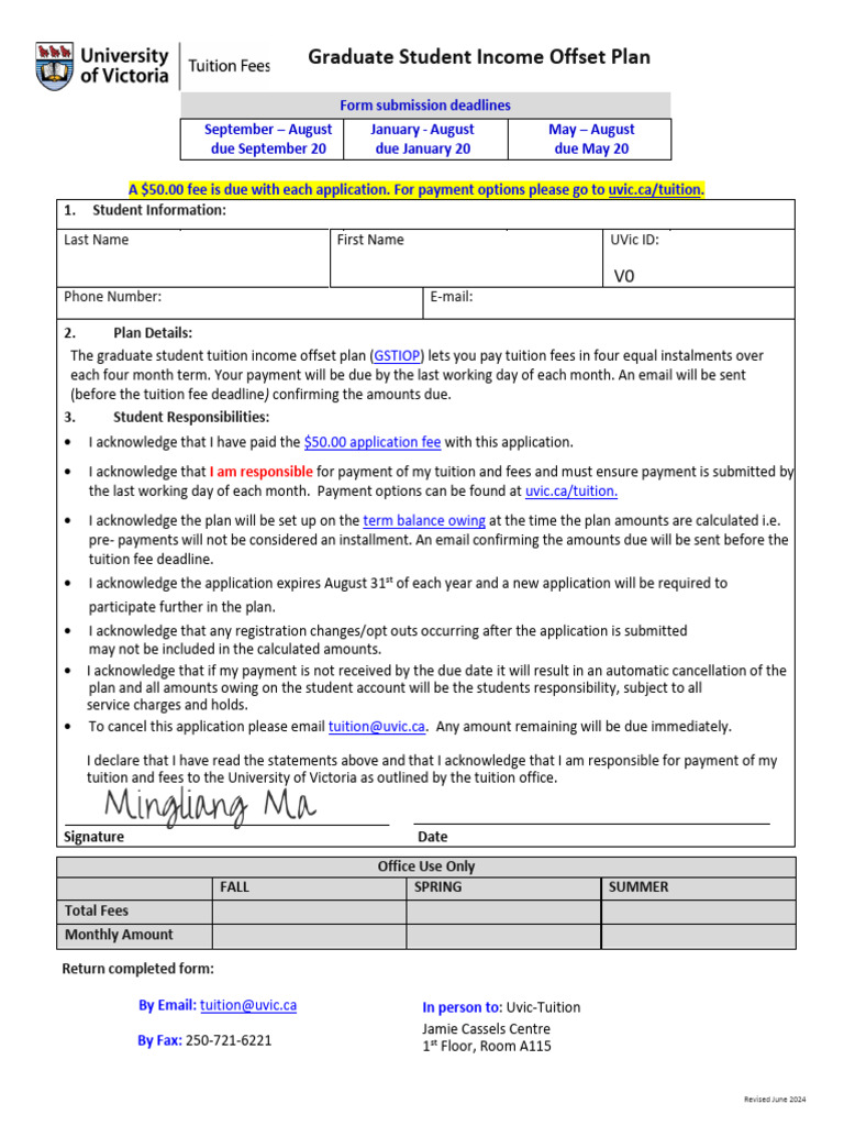 Grad Student Tuition Income Offset Plan Form | PDF | Fee | Services ...