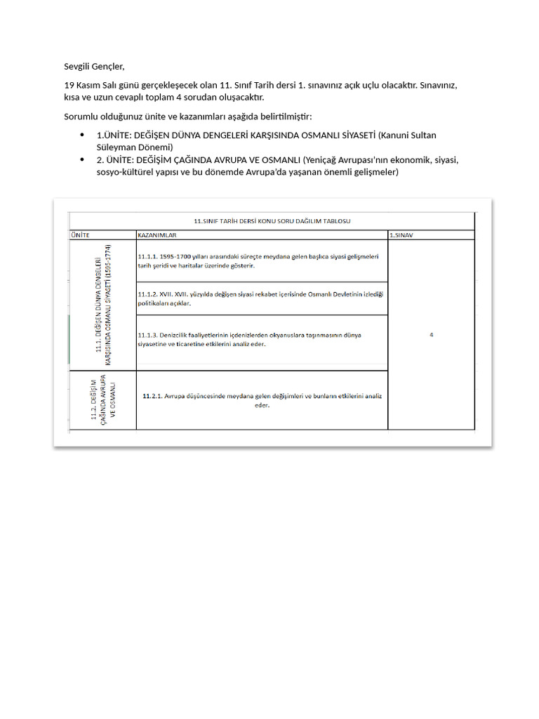 11.sinif Tarih Dersi 1.sinav Konu Kapsami | PDF