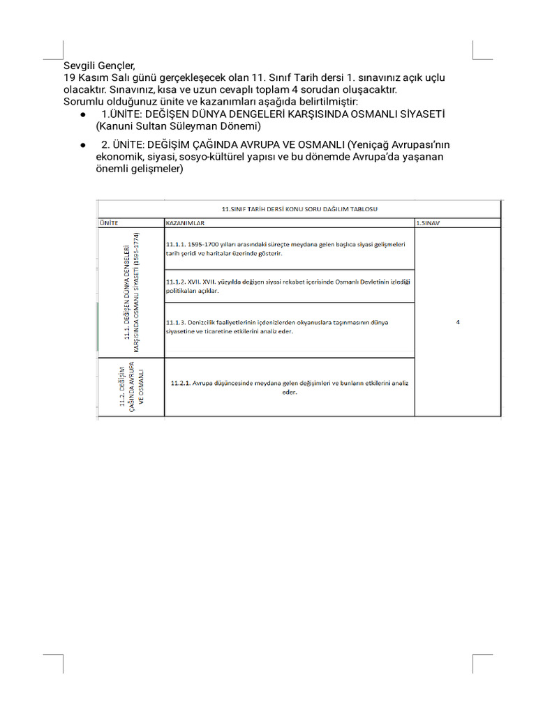11.sinif Tarih Dersi 1.sinav Konu Kapsami | PDF