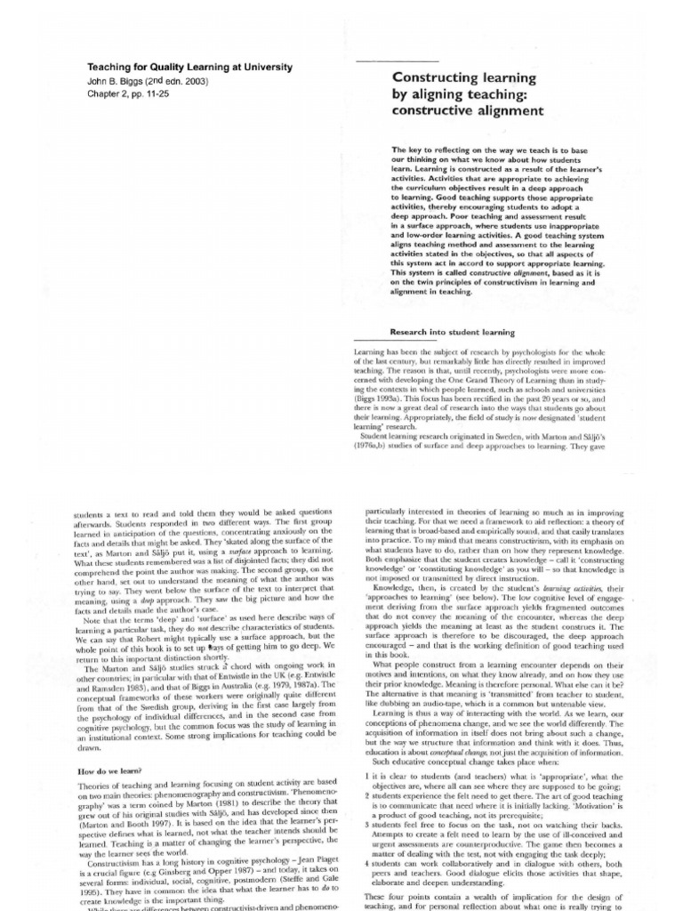 Biggs On Approaches To Learning | PDF