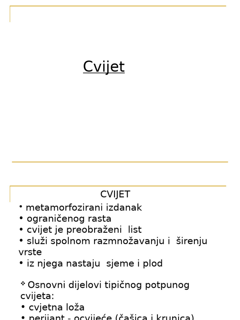 Cvijet, Cvast, Sjeme, Plod | PDF