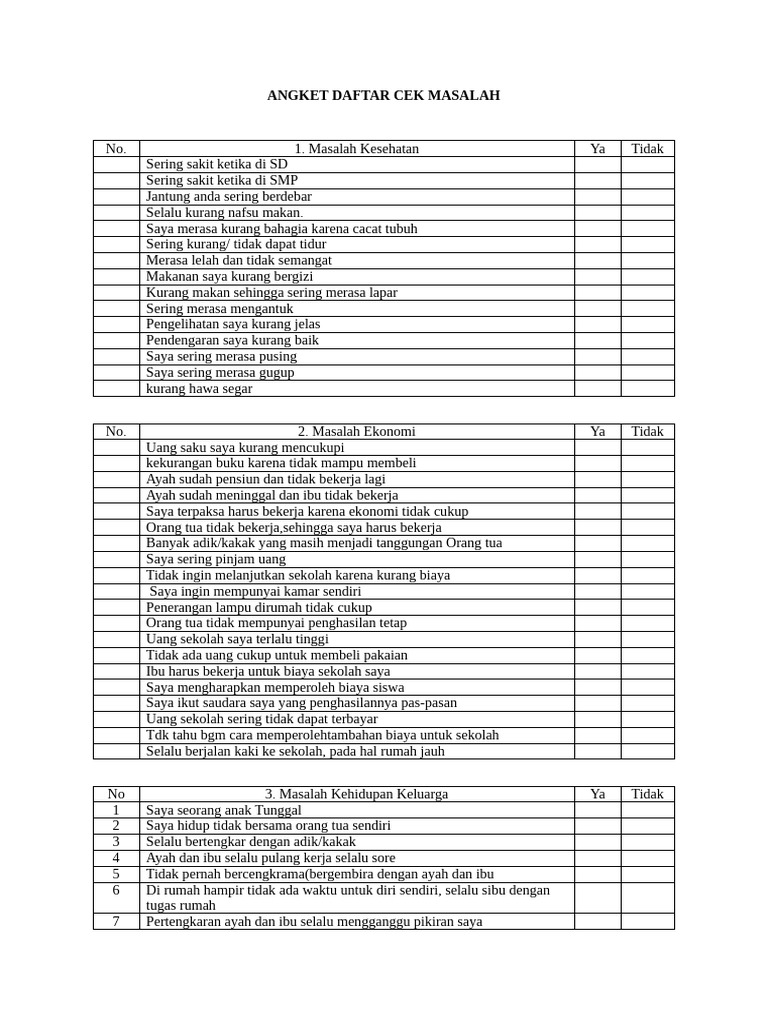 Angket Daftar Cek Masalah | PDF