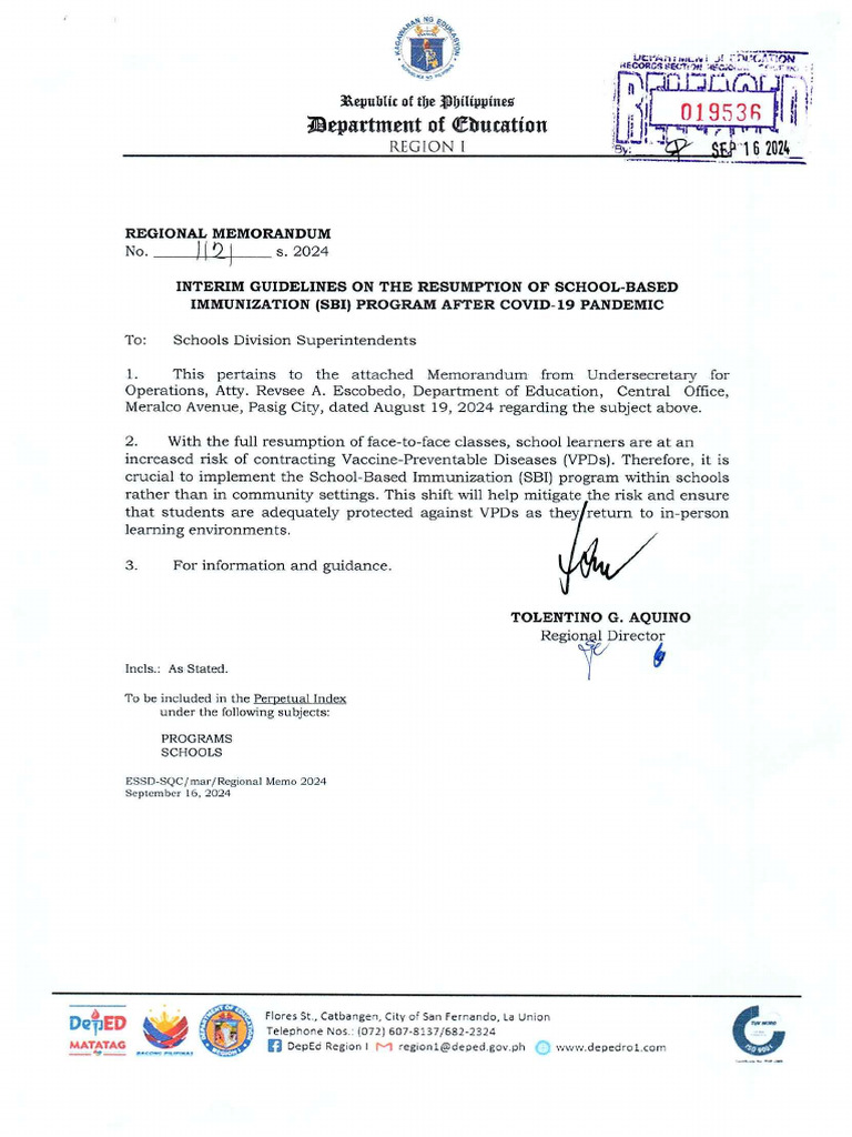 School Based Immunization Program | PDF