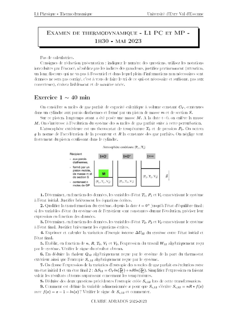 Exam Thermo Choix Final | PDF
