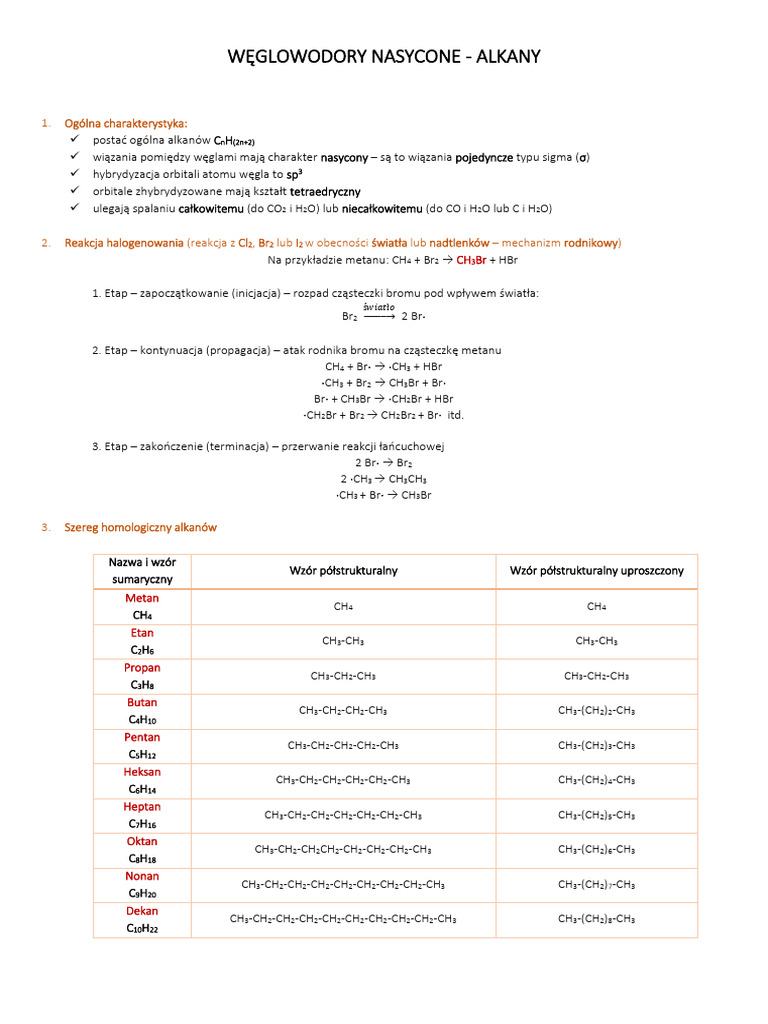 Wä Glowodory Alkany Alkeny I Alkiny Opracowanie Zagadnieå | PDF