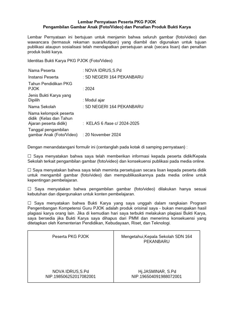 Persetujuan Publikasi Gambar PKG | PDF