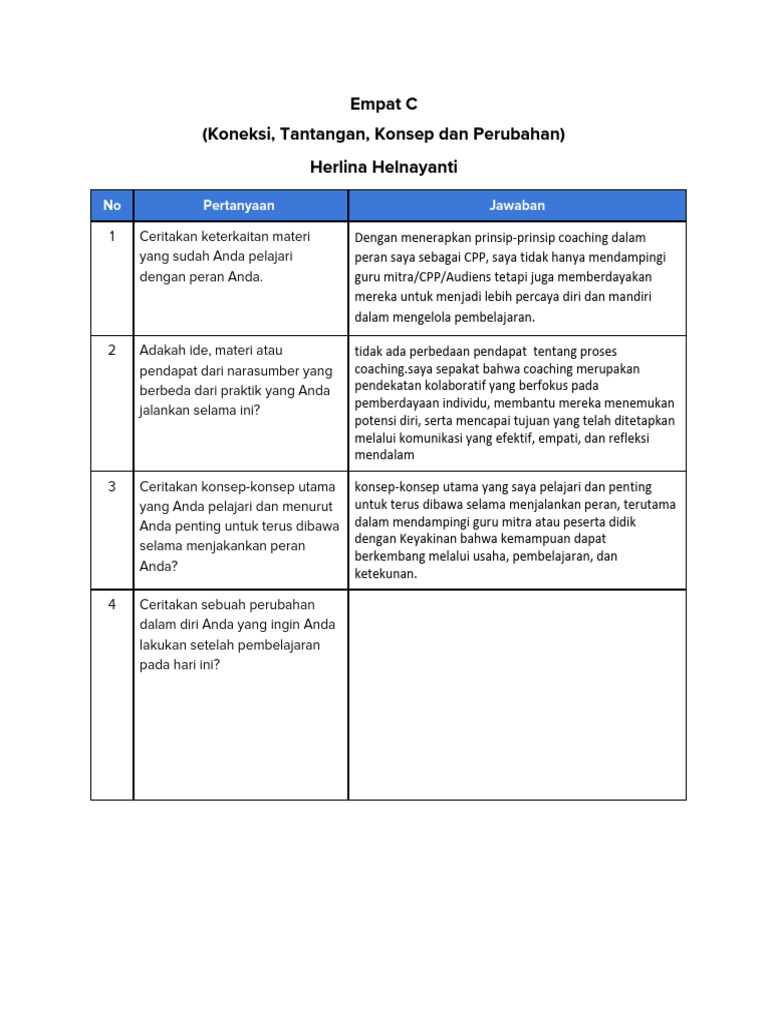 Refleksi Model 4C-Herlina Helnayanti | PDF | Karier & Perkembangan ...