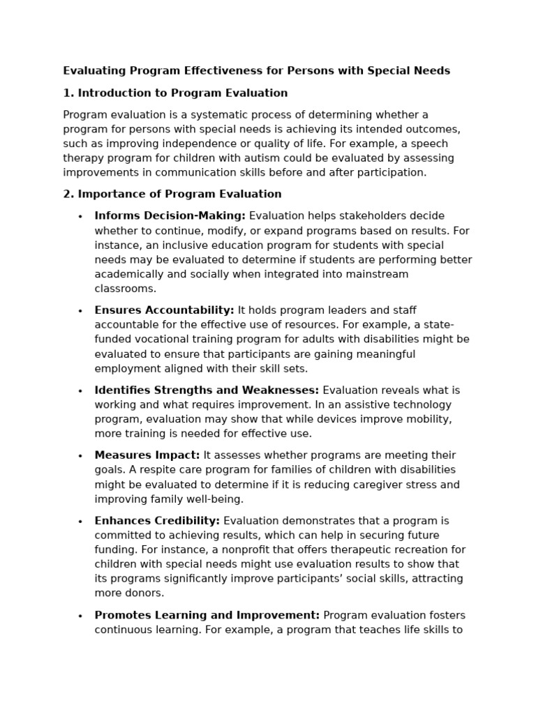 Evaluating Program Effectiveness For Persons With Special Needs | PDF ...
