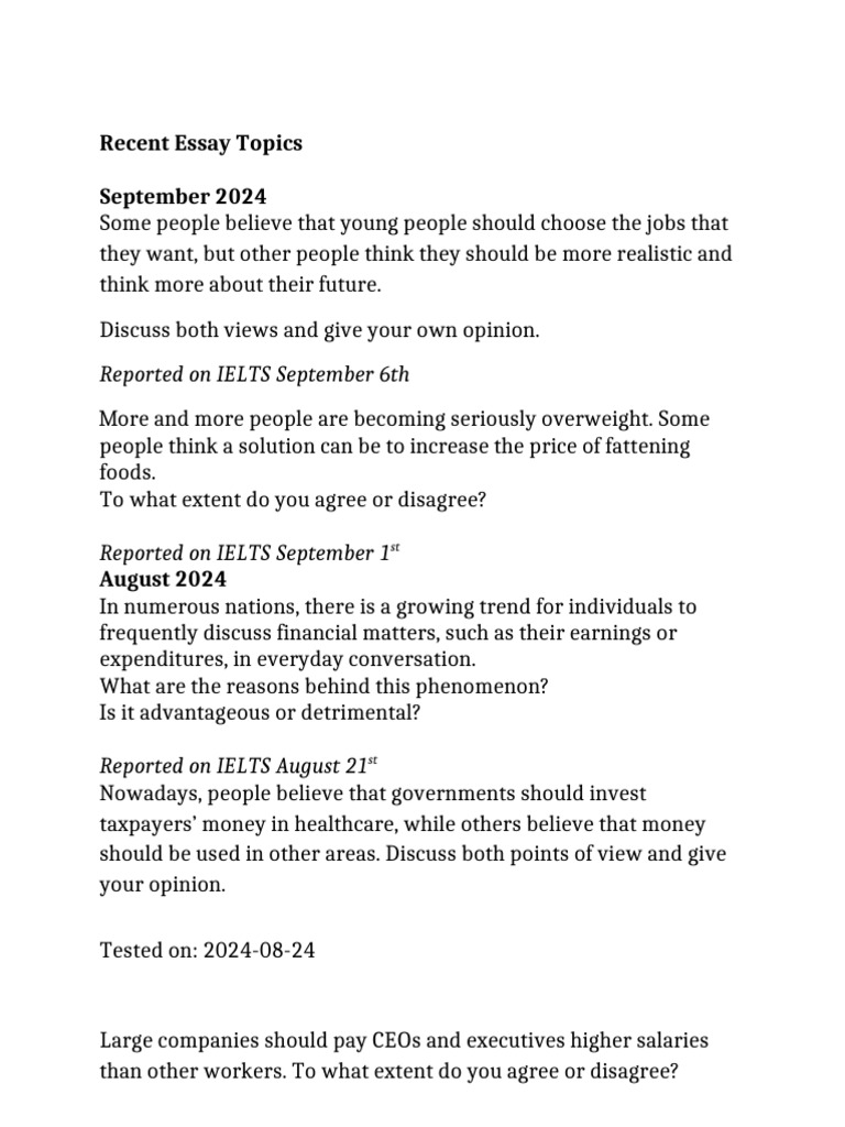 Trending Essay Topics for 2024 | PDF | Reason | Doping In Sport