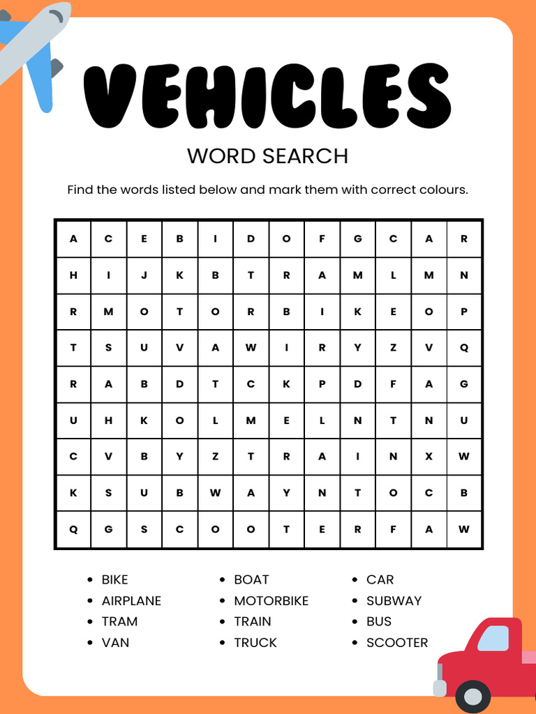 Vehicles: Word Search | PDF