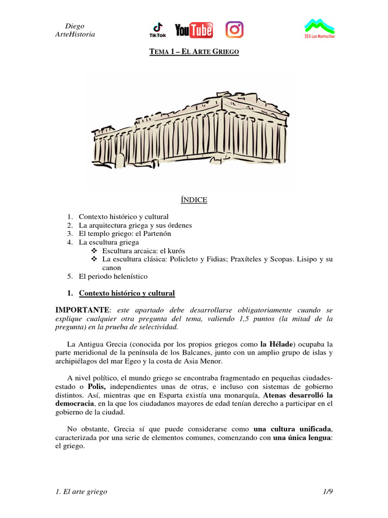 Tema 1 - El Arte Griego | PDF | Antigua Grecia | Antiguedad clasica