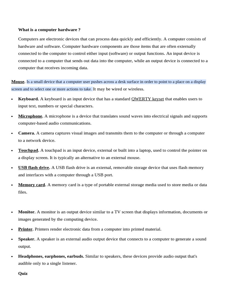 TEXT ONE | PDF | Computer Hardware | Input/Output