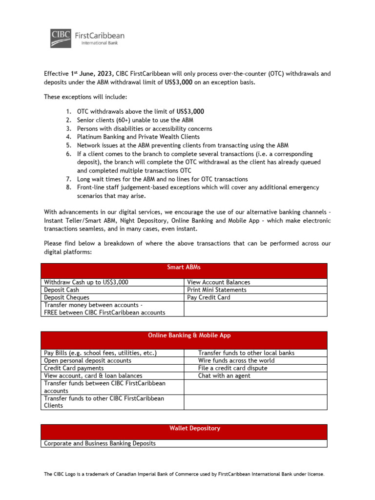 Bvi Over The Counter Transactions | PDF | Banks | Automated Teller Machine