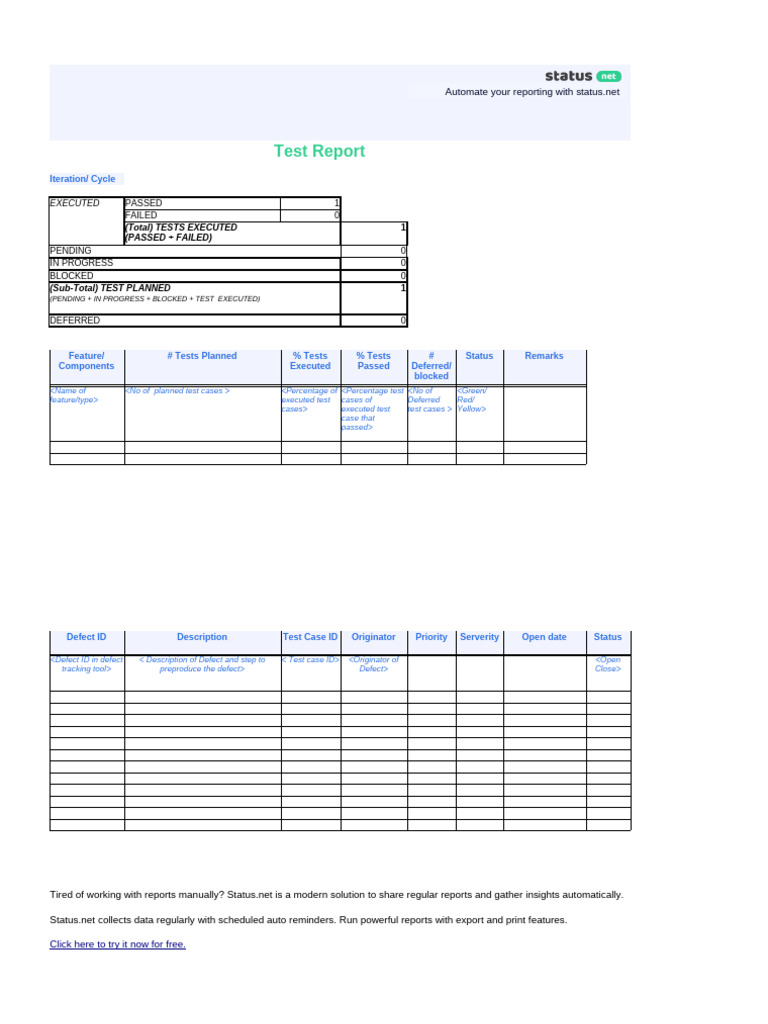 QA Daily Status Report Template | PDF