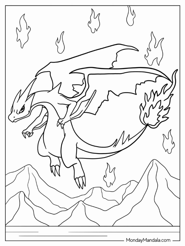 Simple Charizard Coloring in For Kids | PDF