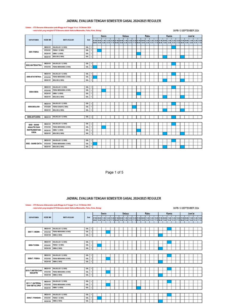 Reguler - JADWAL ETS SKPB 2024 | PDF