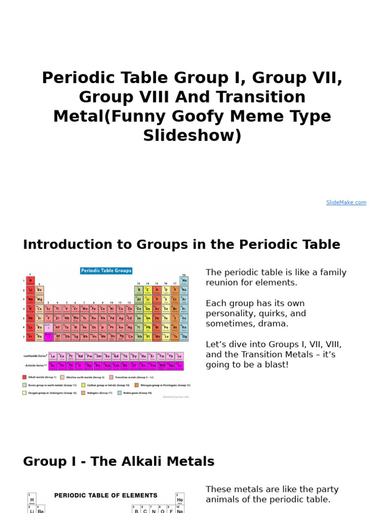 Periodic Table Group I Group VII Group VIII and Transition MetalFunny ...