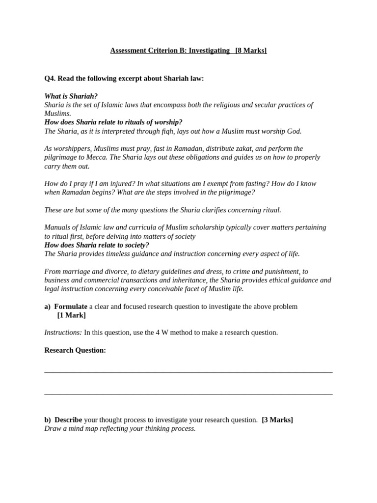 Assessment Criterion B Worksheet | PDF | Sharia | Theocracy