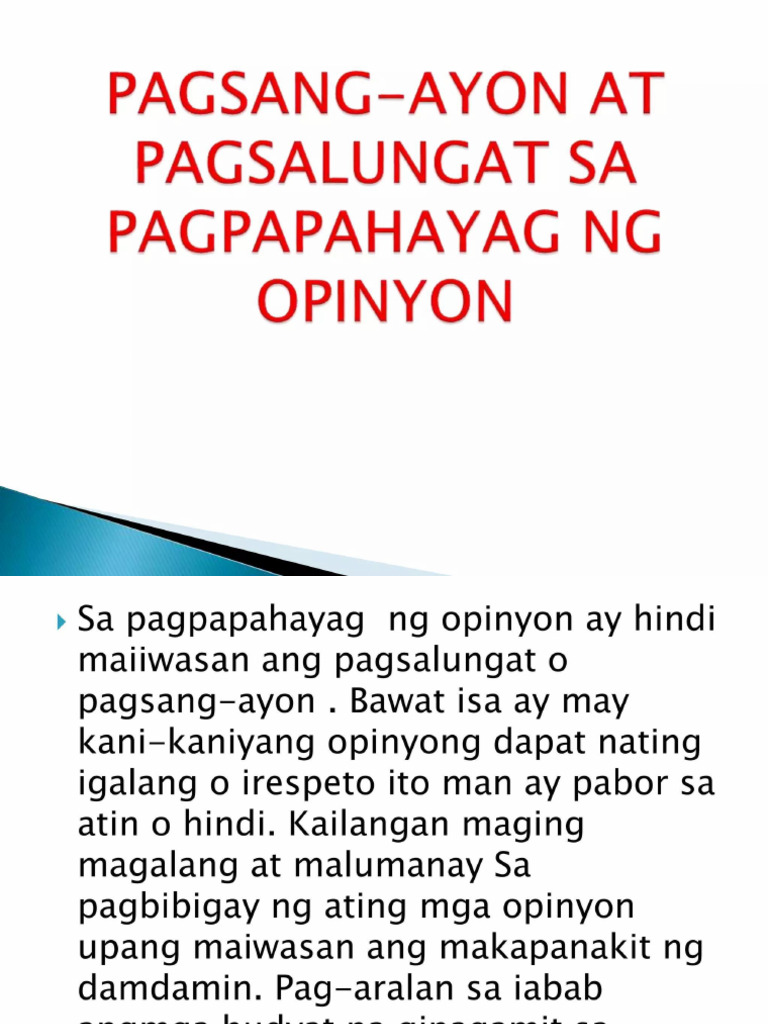 FILIPINO 8 - Pagsang-Ayon at Pagsalungat Na Pagpapahayag | PDF