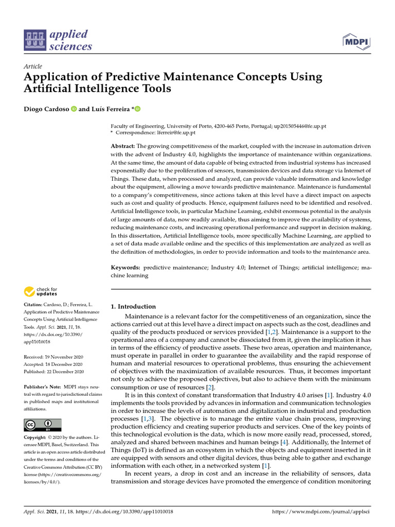 2020 - Application of Predictive Maintenance Concepts Using | PDF | Machine Learning ...