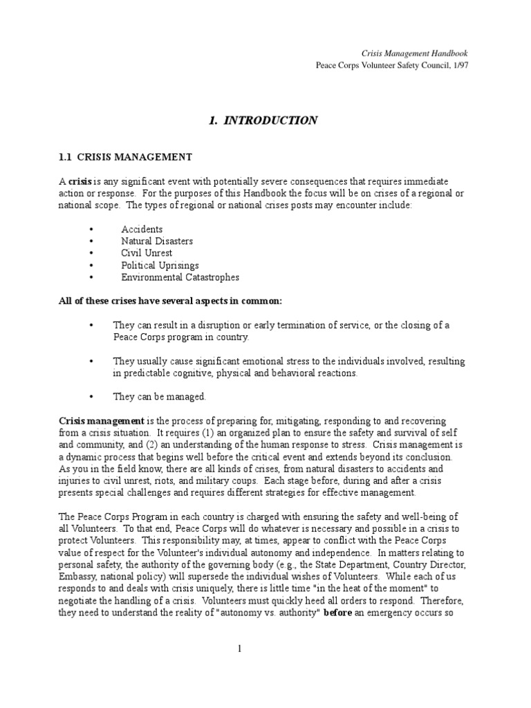 Peace Corps Crisis Management Handbook, Evacuations | PDF | Emergency ...