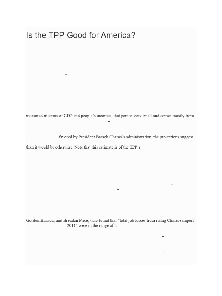 Is The TPP Good For America? | PDF | Trans Pacific Partnership | Economics