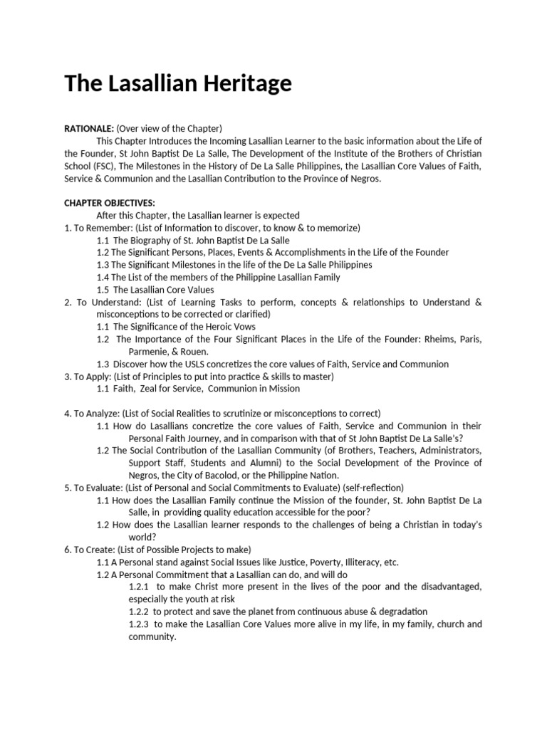 The Lasallian Heritage | PDF | Foreign Language Studies | Religion ...