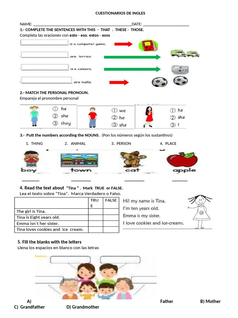 Cuestionario Básico de Inglés | PDF