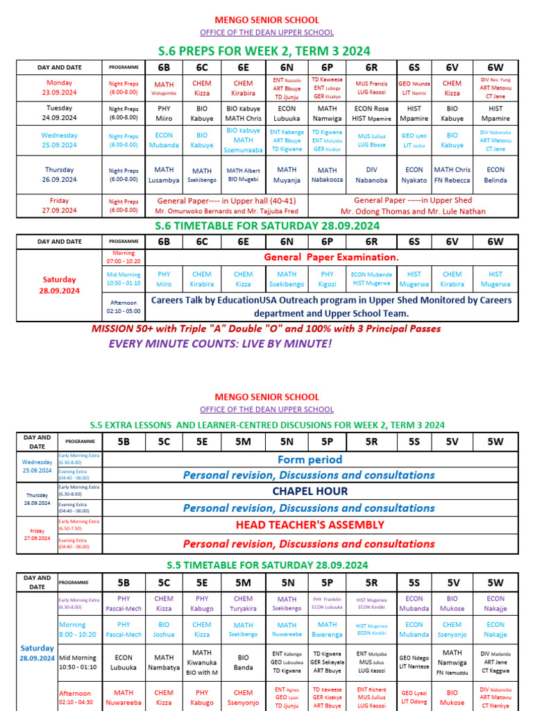 Upper School Program For Week 2 | PDF