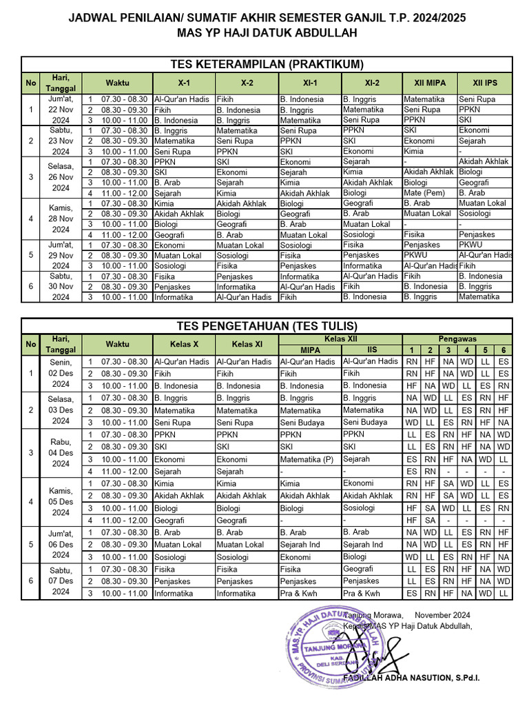 Jadwal Sas Ganjil 24-25 Ma | PDF