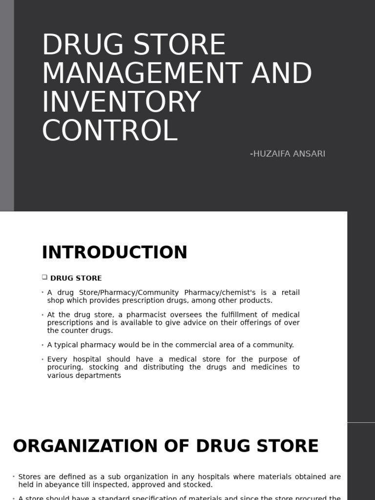 Drug Store Management Overview | PDF | Pharmacy | Inventory