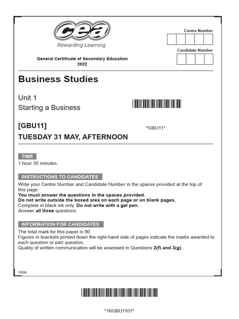 GCSE Business Studies Exam Paper 2022 | PDF | Economies | Business