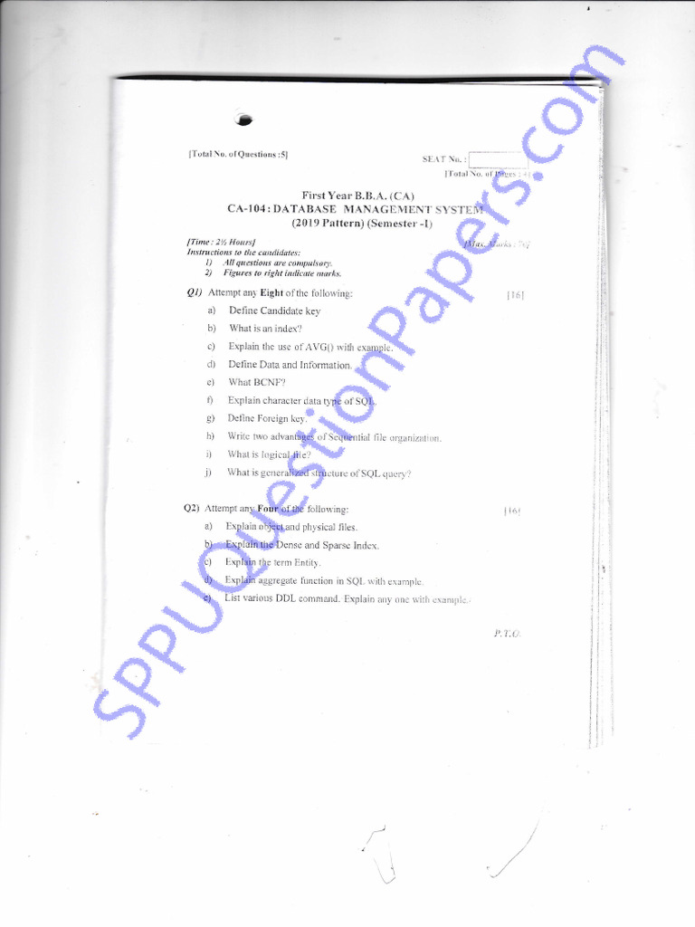 Commerce - Bba Ca - Semester 1 - 2023 - November - Database Management System 2019 Pattern | PDF ...