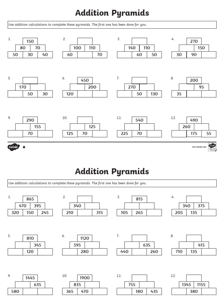 Addition Pyramids Activity Sheet | PDF