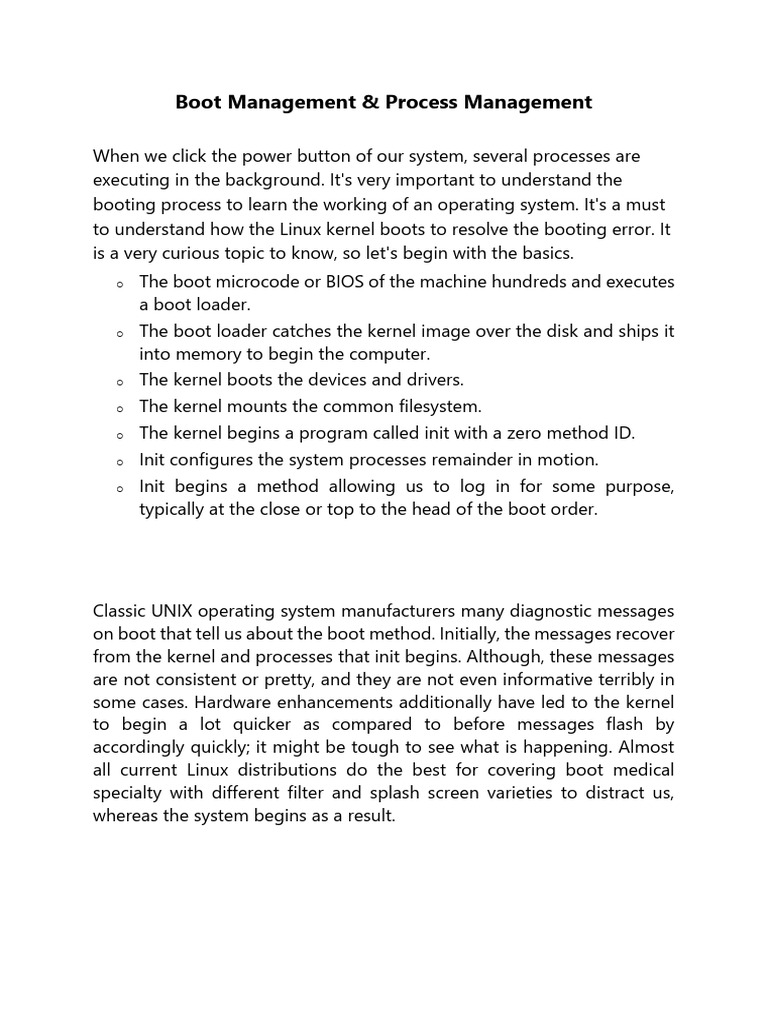 Boot Management & Process Management | PDF | Booting | Process (Computing)