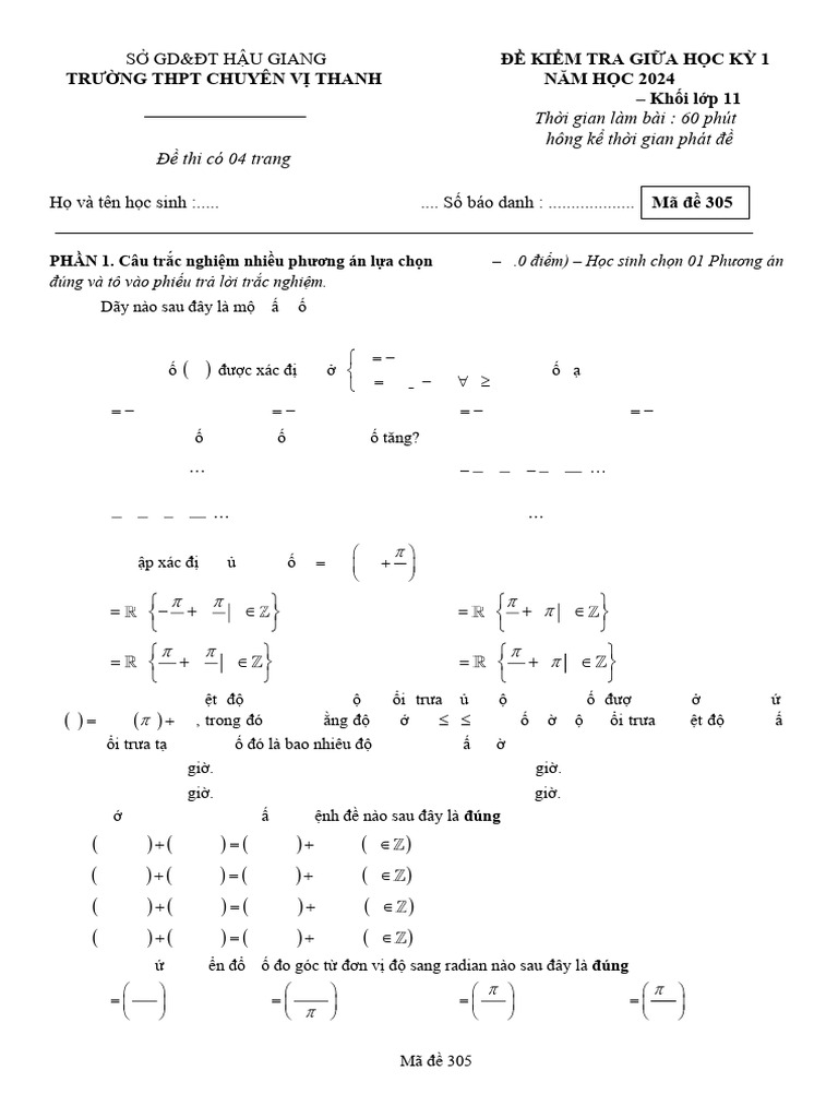 De Giua Hoc Ky 1 Toan 11 Nam 2024 2025 Truong THPT Chuyen VI Thanh Hau Giang | PDF