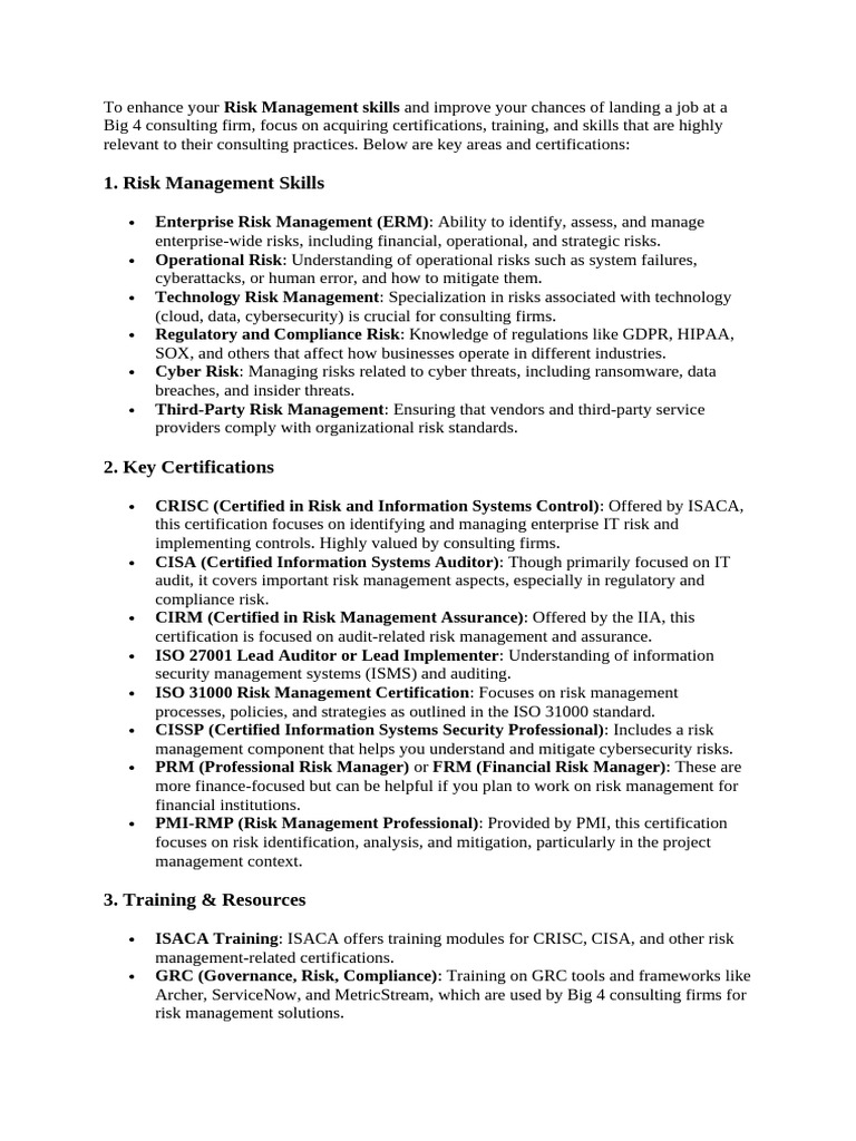Enhancing Risk Management Skills for Big 4 | PDF | Risk Management | Risk