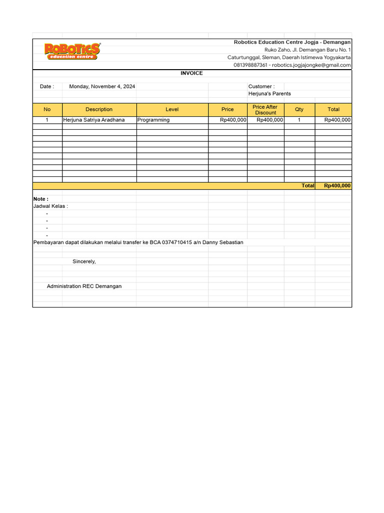 Invoice Student - Herjuna | PDF