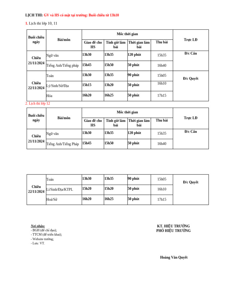 Lịch thi KS các môn thi TN THPT lần 1 - năm học 2024-2025 | PDF