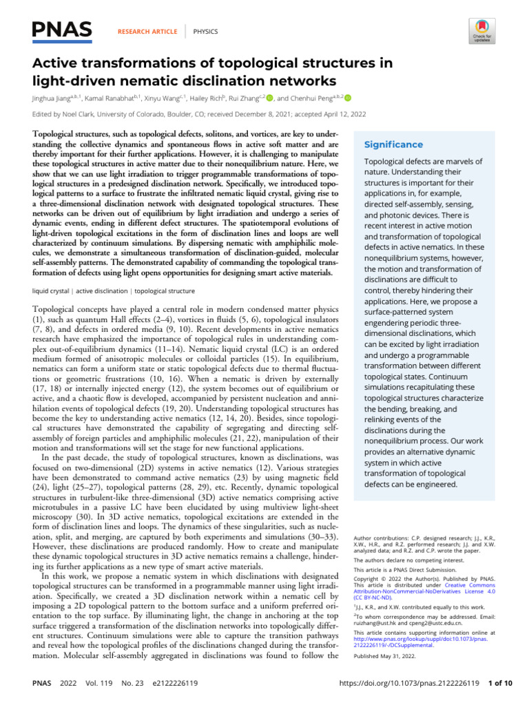 Jiang Et Al 2022 Active Transformations of Topological Structures in ...