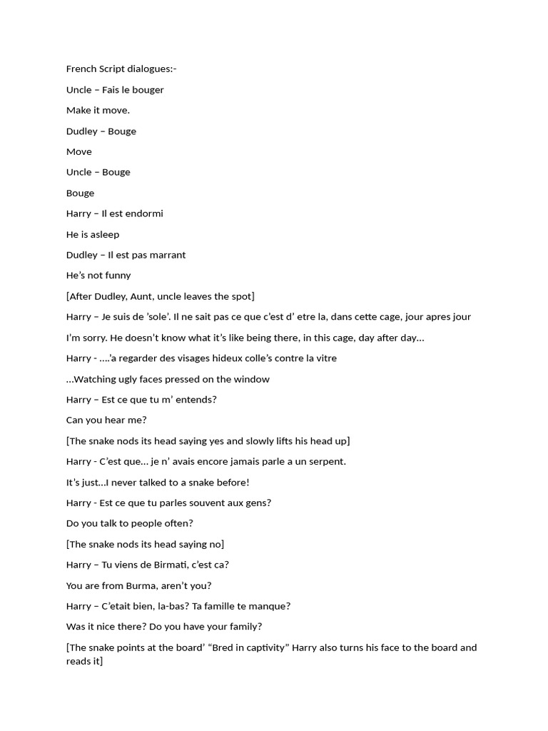 Script Dialogues of French Play | PDF