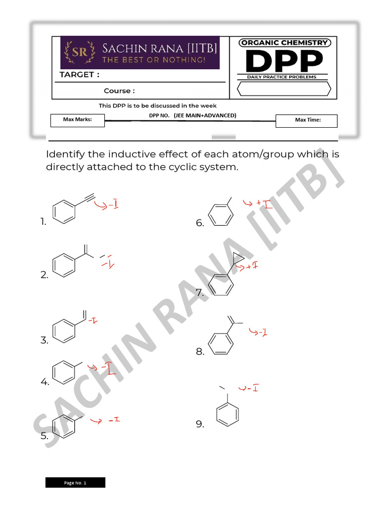 Inductive Effect Analysis for JEE | PDF | Organic Chemistry | Chemistry