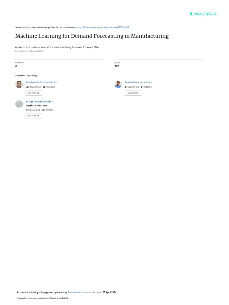 Machine Learning For Demand Forecasting in Manufacturing | PDF ...